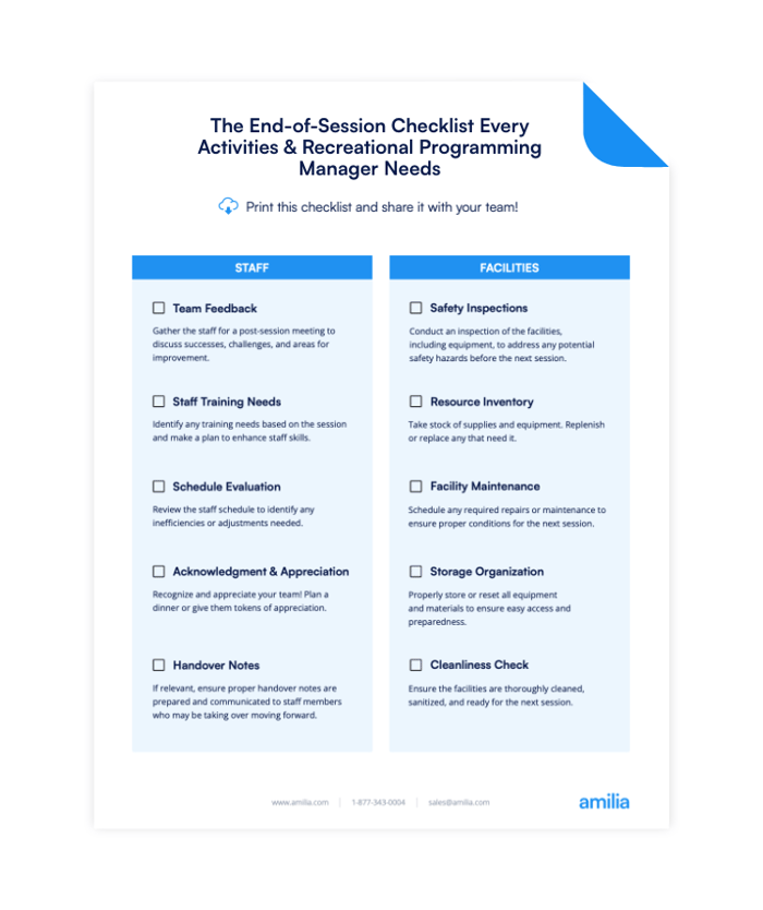 The End of Session Checklist Every Activities & Recreational ...